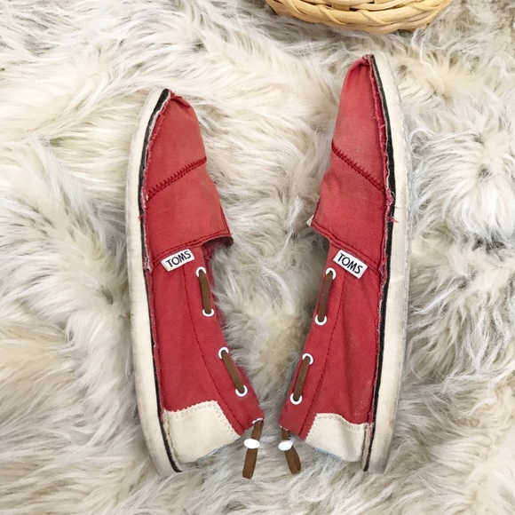 Toms | Shoes | Toms Red Shoes Flat Canvas 75 | Poshmark